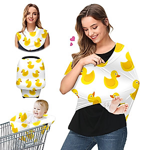 Baby Car Seat Stroller Covers Yellow Rubber Duck On White Nursing Cover Breastfeeding Scarf Soft Breathable Stretchy Coverage Carseat Canopy Cover for Boys and Girls Multi Usefor Baby Shower