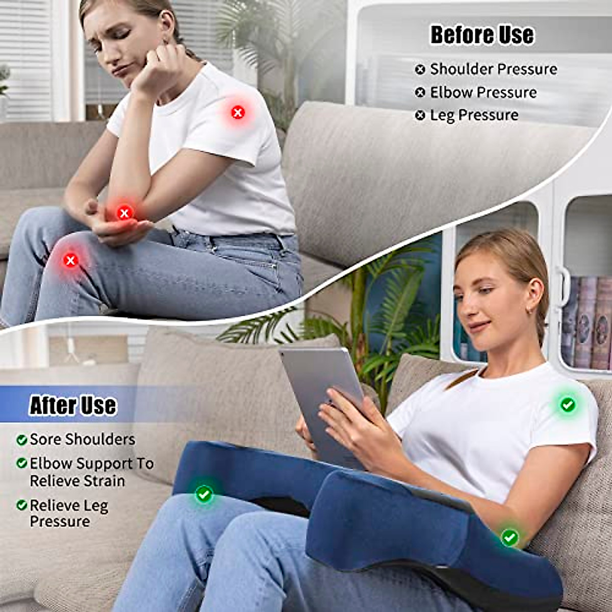 SAHEYER Memory Foam Gaming Pillow, 2 in 1 Plush Side Sleeper Neck Pillow for Elbow Pain Relief, Video Game Controller Pillow for Teen Boyfriend Gamer/Sofa Couch/Computer Chair/Play Station/Bed/Reading