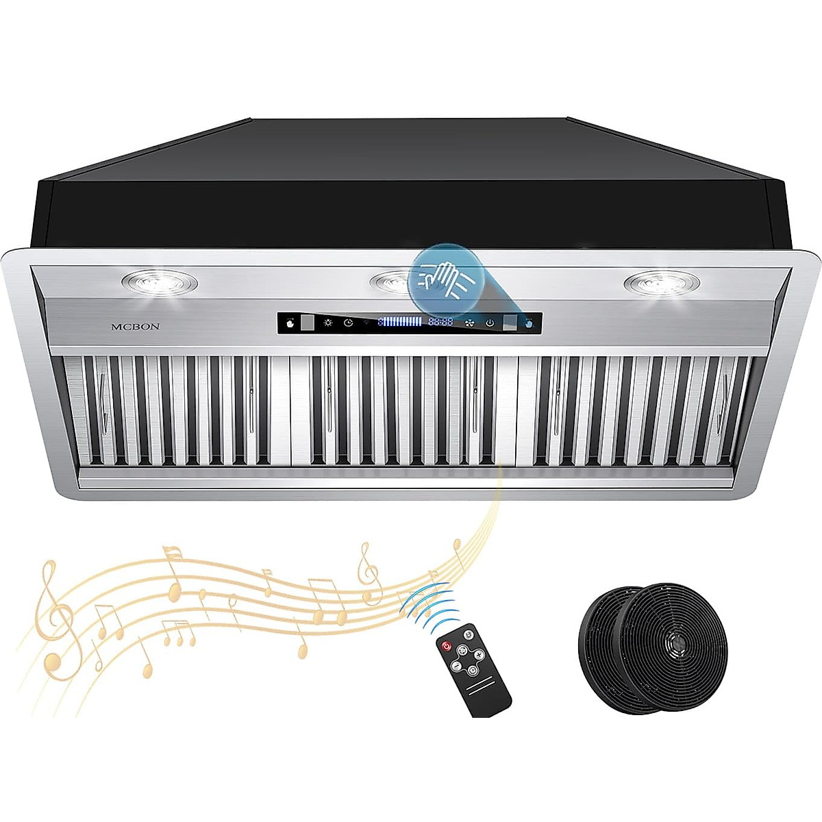 MCBON 42 Inch Range Hood Insert, 950 CFM Range Hood Insert 42 Inch with Remote,4-Speed Insert Range Hood, Gesture Sensing Vent Hood Insert, Touch Panel Hood Range Insert, Built In Range Hood,AE88-42-1