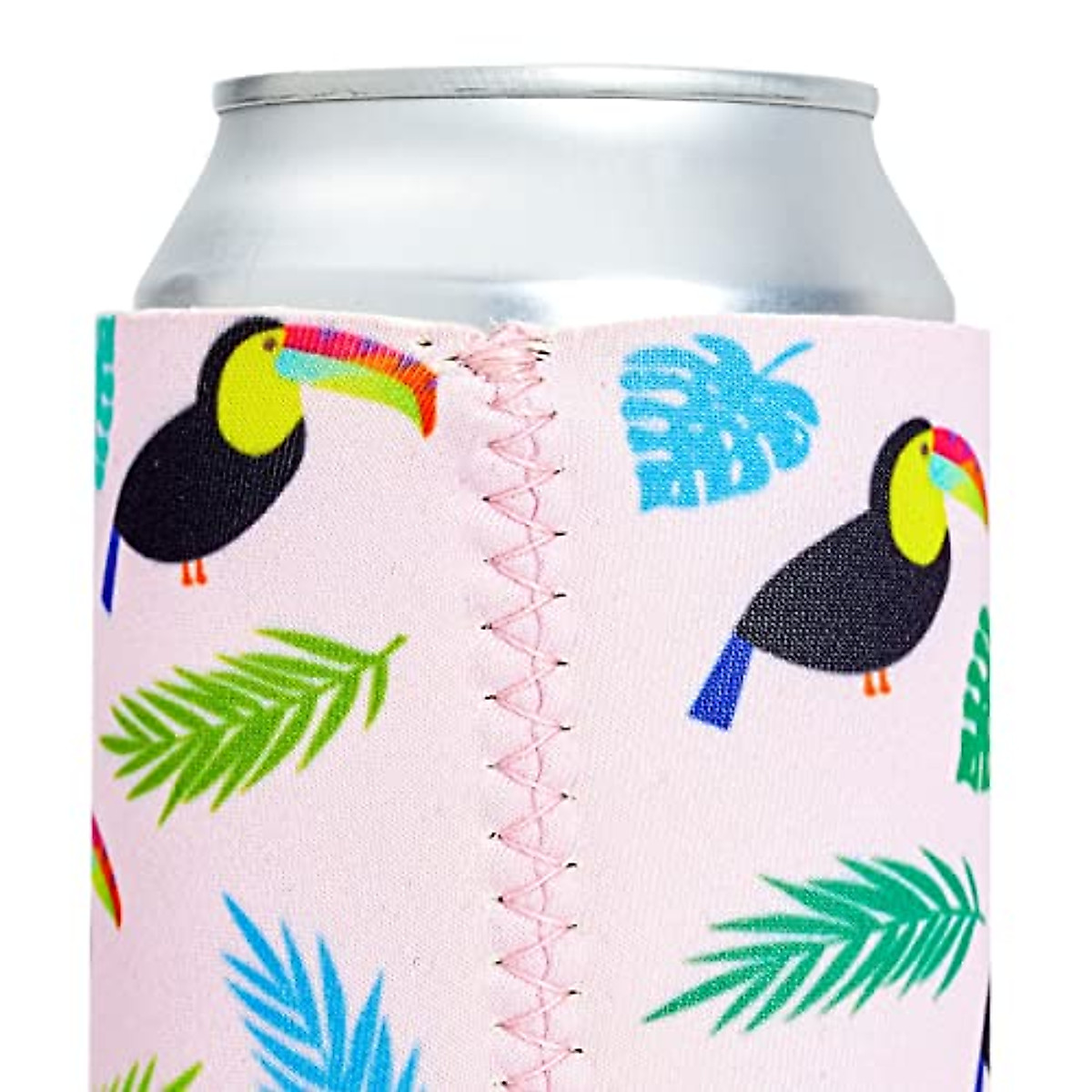 12-Pack Tropical Neoprene Can Cooler Sleeves for Beer, Soft Drinks, Water Bottles, Soda Covers for Bridal Shower, Bachelorette, Beach, Luau, Pool Parties, 4 Summer-Themed Designs (12 Oz)