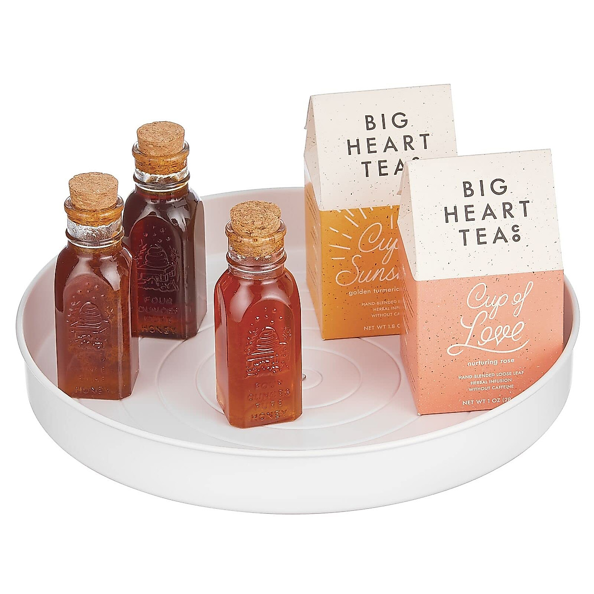 mDesign Rustic Lazy Susan Turntable Metal Spinner Tray - Kitchen Cabinet, Pantry, Fridge, Cupboards, or Counter Organizing, Fully Rotating Organizer for Food, Spices, and Condiments, 12" Round, White