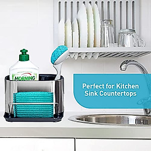 MITOUER Stainless Steel Sink Caddy, Sponge Holder & Dish Brush Holder for Kitchen Sink, Kitchen Scrubber Organizer with Removable Drain Tray, Kitchen Caddy Sink Organizer