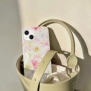 J.west iPhone 13 Case 6.1 inch,Luxury Sparkle Glitter Translucent Soft Clear Colorful Opal Pearly Thinfoil Design Shiny Floral Print Silicone Cover for Women Girls Slim TPU Protective Phone Case