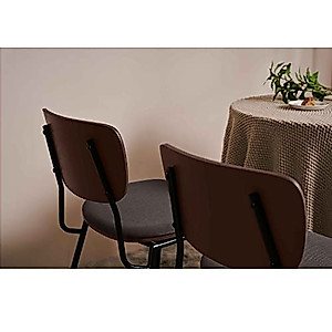 ESSIZOLE Dining Chair, Modern Linen Kitchen Dining Room Chairs Set of 2, Side Chair with Wood Back, Upholstered Armless Chairs with Metal Legs for Dining Room, Bedroom（Matte D-Brown+Grey）