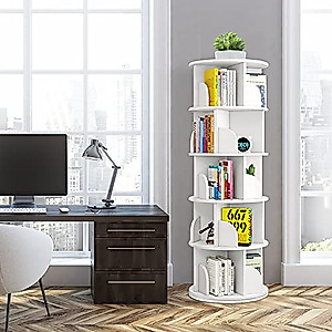 Nisorpa 5 Tier Rotating Bookshelf, 360° Revolving Bookcase Rotating Stackable Shelves Floor-Standing Storage Display Rack Used in Bedrooms Living Rooms Study Office (63"x18"x18")