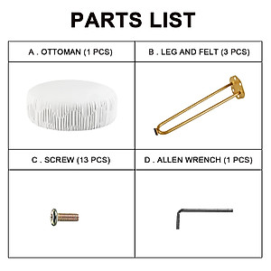 TOUCH-RICH Stripe Velvet Vanity Chair Round Ottoman,Upholstered Vanity Makeup Footstool Side Table Dressing Chair with Golden Metal Legs (White, Round-Normal)