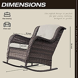 MeetLeisure Outdoor Wicker Patio Rocking Chair - All-Weather Lawn Rocking Wicker Furniture with Alloy Steel Frame & Premium Fabric Cushion, Beige