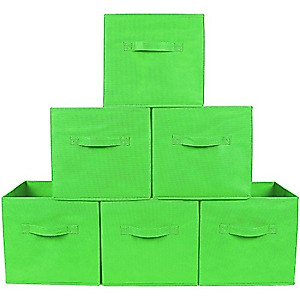 Greenco Foldable Storage Cubes, 6 pcs (Green) | Closet Organizer Storage Basket/Box/Bin/Shelf | Cube Storage Organizer | Collapsible Storage Bins Boxes | Non-woven Cloth Fabric Bin Drawers/Baskets