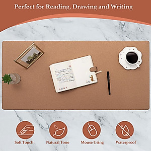 LOLLIDO Natural Cork & Leather Dual Sided Desk Pad, 36" x 17" Waterproof PU Leather Desk Writing Mat, Large Mouse Pad Desk Protector(Cork+Brown)