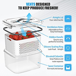 damynuo 5 Pack Fruit Storage Containers for Fridge - Clear Berry Containers with Colander, Airtight Fridge Organizer Bins with Vent Handle Lids for Refrigerator Organizers and Storage Keep Fresh