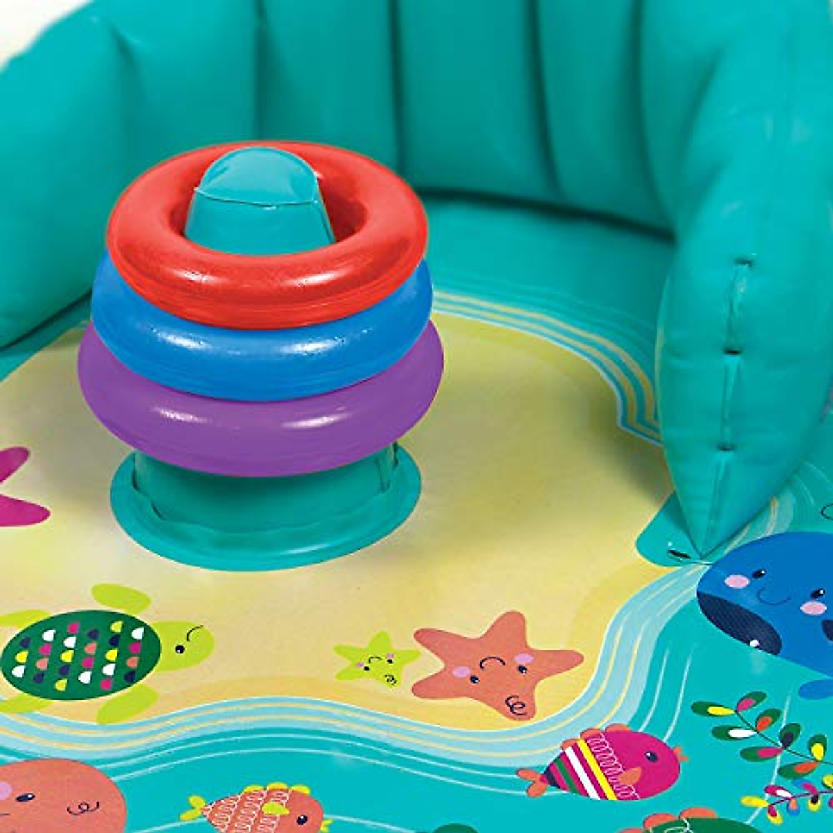 SwimSchool Baby Splash Play Mat with Adjustable Canopy – Inflatable Play Pool for Babies & Infants with Backrest – Includes Baby Water Toy Rings