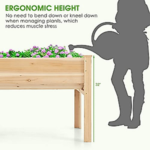 Giantex Raised Garden Bed with Legs, Wooden Planter, 48" x 24" x 32" Elevated Plant Box with Black Liner, Outdoor Raised Bed for Vegetables Herbs Flowers Fruit, Backyard, Patio, Balcony