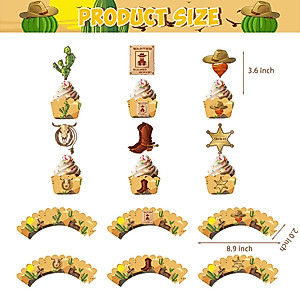 LXlucktim Western Cowboy Party Decorations Cupcake Stand, 3 Tier Cardboard Cowboy Cupcake Holders with 12pcs Cupcake Toppers and 12 Cupcakes Wrappers for Kids Wild Vest Birthday Party Supplies