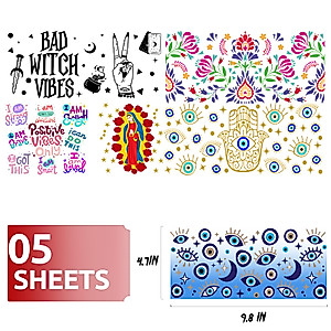 UV DTF Cup Wrap for Glass 16oz, 5 Sheetes uvdtf Eyes Transfers Stickers Cup Decals, Rub on Transfers Glass Cup Stickers for Tumbles Crafts, Permanent Adhesive, No Heat Needed