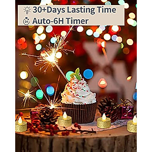 LOGUIDE Battery Operated LED Tea Lights,24 Pack Gold Flameless Votive Tealights Candle with Warm White Flickering light, Small Electric Fake Tea Candle Realistic for Wedding,Table,Festival Celebration