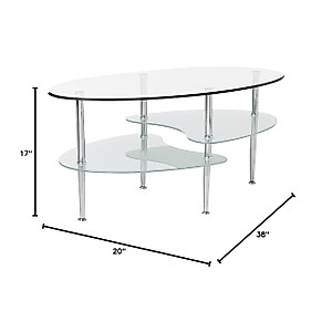 Walker Edison Modern Glass Coffee Table Living Room Accent Ottoman Storage Shelf, 37 Inch, Glass