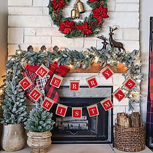 Christmas Decorations for the Home, hogardeck Merry Christmas Banners, Burlap Christmas Decorations, Rustic Farmhouse Christmas Decor, Christmas Sign Hangings for Windows, Door Entry, Fireplace, Wall