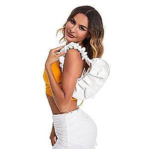 WDIRARA Women's Ruched Bag PU Leather Shoulder Handbag Bag Mini Purse White one-size