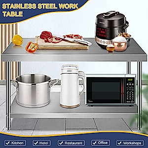 Stainless Steel Work Table for Commercial Kitchen Prep Workbench with Lower Shelf - Restaurant Quality Silver Workbench for Efficient Food Prep