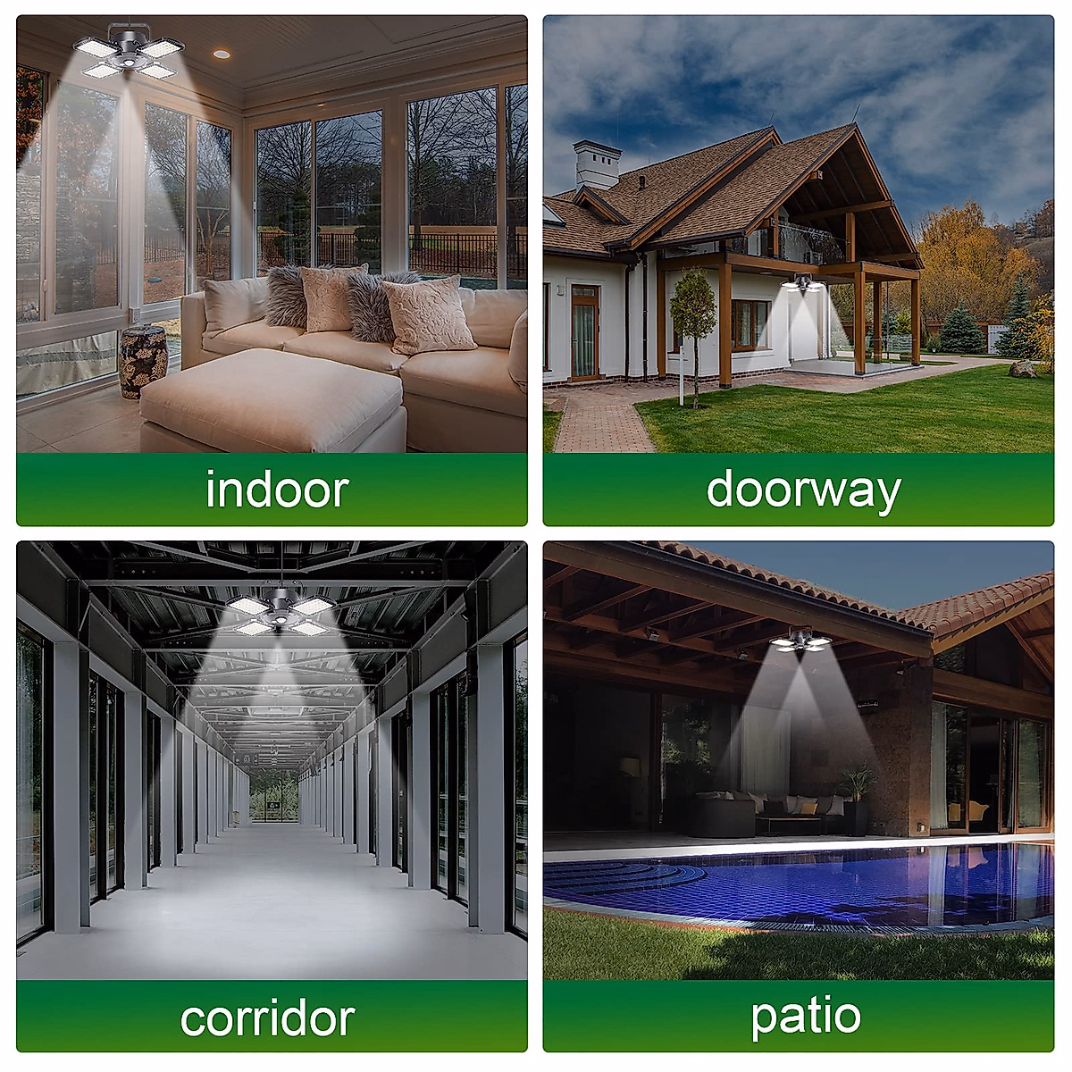 Solar Shed Light Outdoor/Indoor, 4-Leaf Solar Pendant Light 1000LM 128-LED with 4 Lighting Modes Remote Control, IP65 120° Adjustable Motion Sensor Light for Home Yard Garage Barn