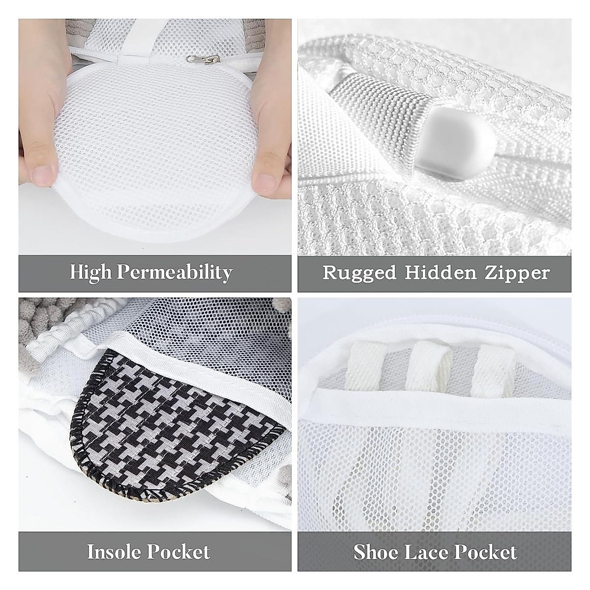 MEILANHUI 2Pcs Shoe Washing Machine Bag, 360° Wrap-Around Cleaning Laundry Shoe Bag for Washer and Dryer Reusable and Durable Zipper Shoe Washing Bag for All Shoe Types and Sizes (Grey)