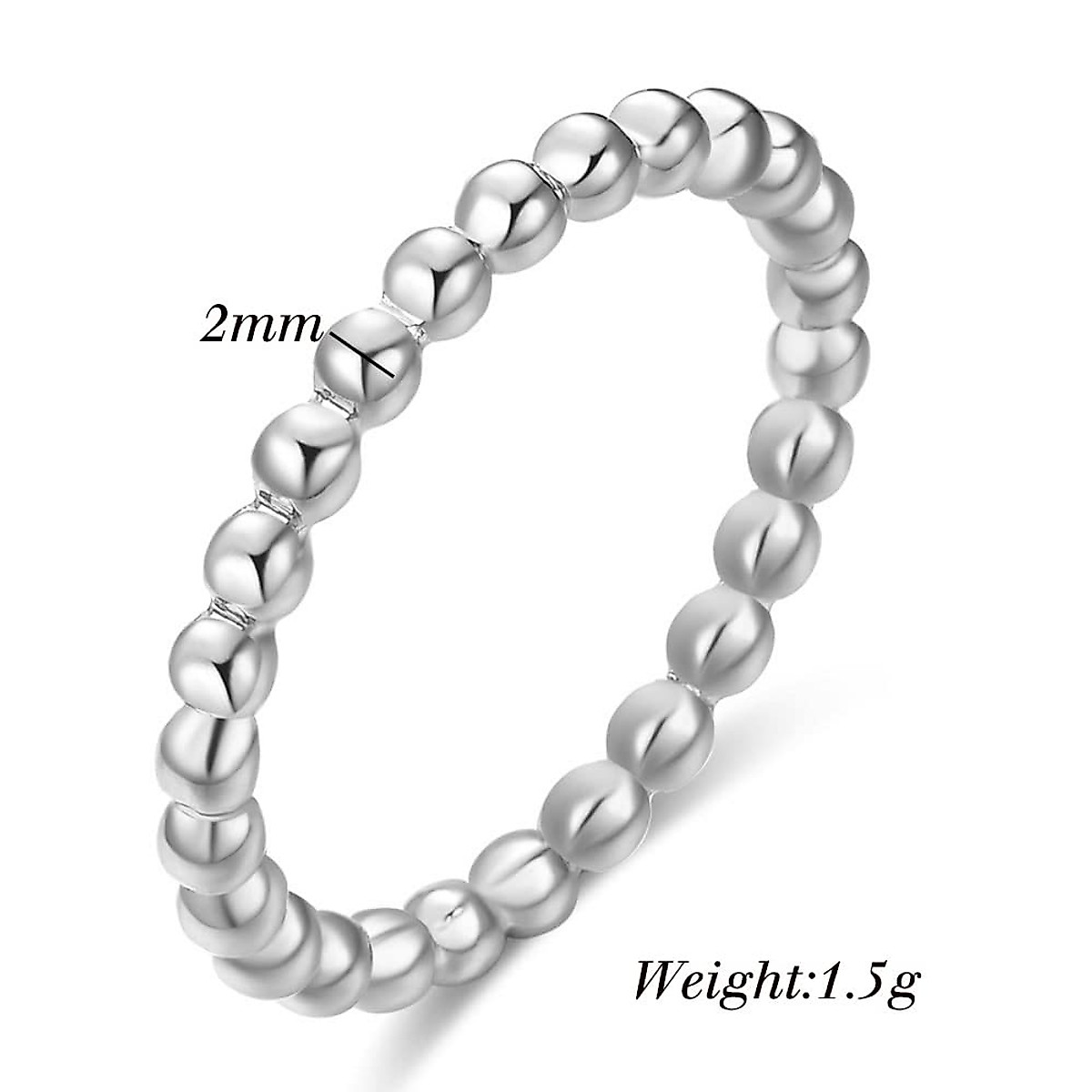 MYNENEY 2mm Stainless Steel Knuckle Rope Beaded Style Classical Simple Plain Stackable Wedding Band Ring (Silver, 8)