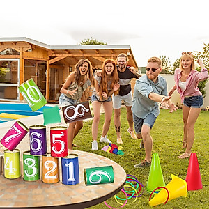 Waenerec 36PCS Carnival Games Combo Set 4 in 1 Bean Bag Toss Can Games Soft Plastic Cone Backyard Ring Toss Game for Indoor Outdoor School Field Day Birthday Party Yard Games for Kids Adults