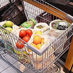 KerKoor Reusable Organic Cotton Produce Bags - Set of 9 Cotton Mesh Bags with Drawstring Tare Weight Eco-Friendly Net-zero Bulk Shopping Storage Bag for Fruit, Vegetable, Toys