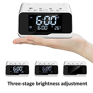 Alarm Clock with USB Ports, BTU Digital Alarm Clock Power Strip Surge Protector with 2 AC Outlets, 4 USB Ports, 6FT Power Cord, Adjustable Brightness and Snooze Function for Bedroom, Hotel