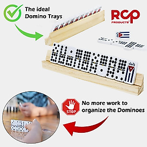 RCP PRODUCTS Wooden Domino Trays Set of 4,Wood Domino Racks, Domino Holders for Domino Tiles (Domino Trays)