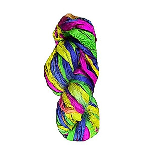 Knit Silk Sari Silk Ribbon Super Bulky Yarn Pink Yellow Blue Green 1 Skein