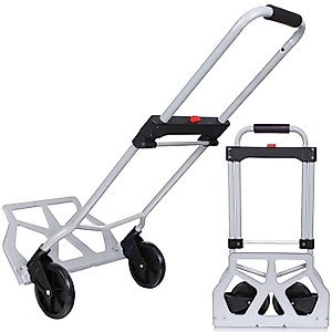 220lbs Capacity Folding Hand Truck and Dolly, Portable Heavy Duty Aluminum Two-Wheel Luggage Cart for Travel and Office Use (US Stock)