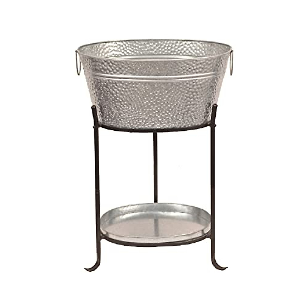 Beverage Tub with Tray and Stand in Galvanized Steel "Pebbled Texture". Measurements H 29.5in L 20in and W 13in. Handmade by Best Artisans in the World
