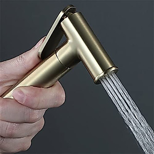 MINJING Bidet Sprayer for Toilet, Brass Handheld Bidet Toilet Sprayer Set, Cold and Hot Water Bidet Sprayer for Bathing Pets, Personal Hygiene, Brushed Gold