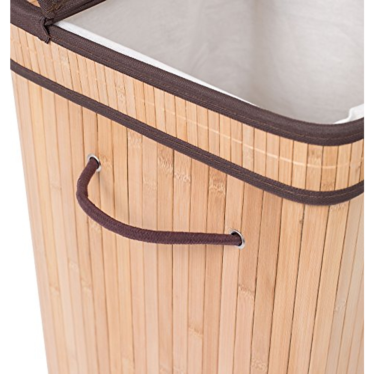 BirdRock Home Square Laundry Hamper with Lid and Cloth Liner - Bamboo - Natural - Easily Transport Laundry - Collapsible Hamper - String Handles