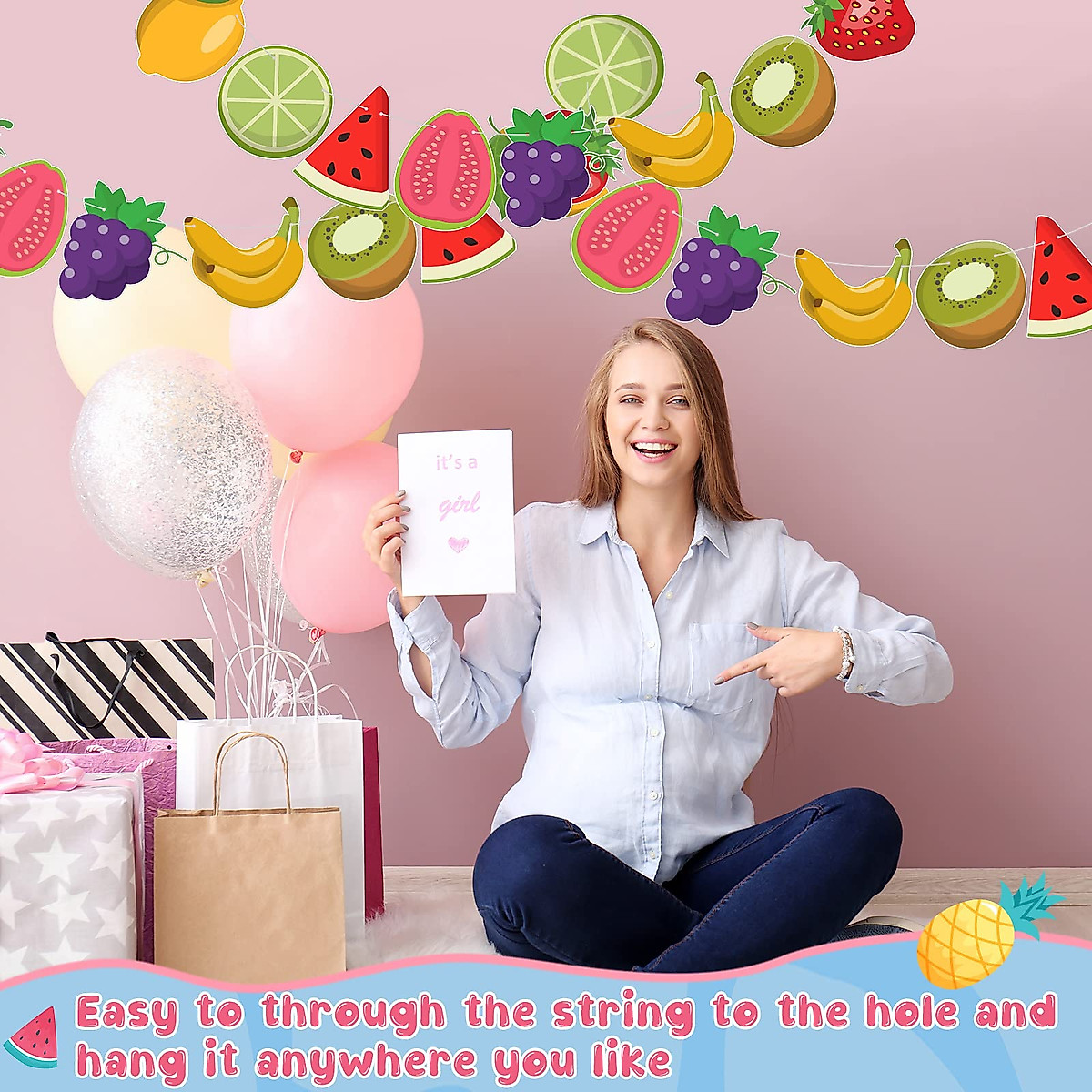 Tudomro 4Pcs Fruit Theme Party Decorations Twotti Tutti Frutti Banner Hawaiian Tropical Summer Fruit Banner Garland Fruity Birthday Party Decoration for Fruit Theme Birthday Baby Shower Party Supplies