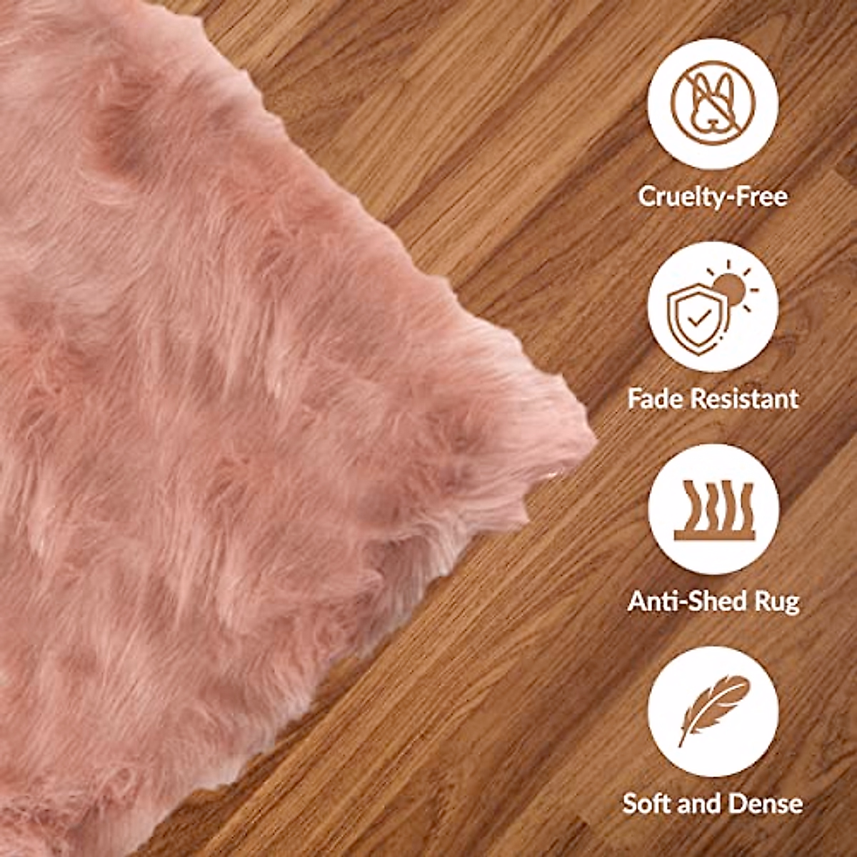 Luxe Faux Fur Hudson Rug with Soft and Fluffy Pile | Machine Washable Living Room Rug with Anti-Slip Backing | Cruelty-Free Area Rugs for Office or Bedroom, Dusty Rose, 3 ft x 5 ft