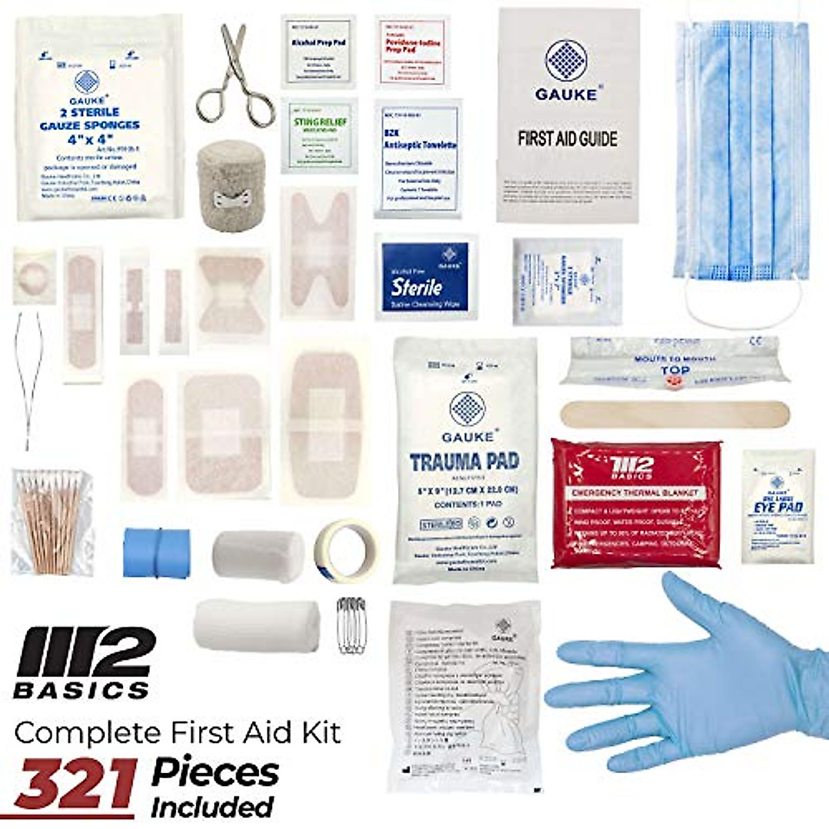 Complete 321 Piece Emergency First Aid Kit | Business & Home Medical Supplies | Wall Mountable Hard Case | Office, Car, Travel, School, Camping, Hunting, Sports