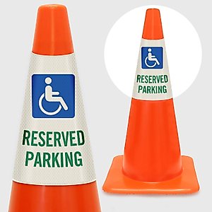 SmartSign “Reserved Parking with Handicapped Symbol” Bright Reflective Cone Message Sleeve, [Cone Not Included]