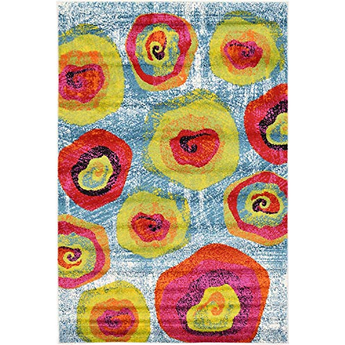 Unique Loom Lyon Collection Colorful Modern Abstract Floral Area Rug, 4 x 6 Feet, Blue/Yellow
