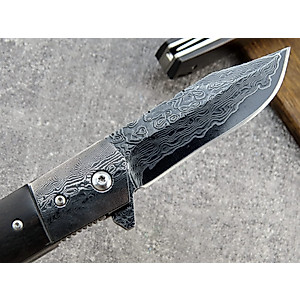 Sitivien ST234 Damascus Steel Folding Knife,Handmade VG10 Core Blade and Ebony Wood Liner Lock Handle,EDC Tool Knife for Men Outdoor Camping Damascus knife EDC Hunting Folding Knife … …