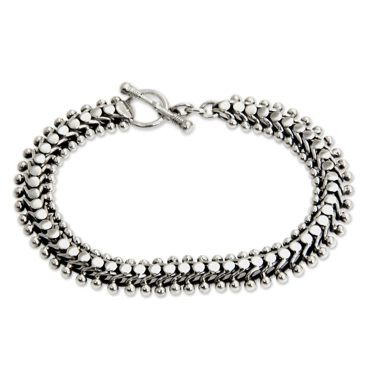 NOVICA Handmade Sterling Silver Link Bracelet Indonesia [7.75 in L x 0.4 in W] ' Centipede Crawl'