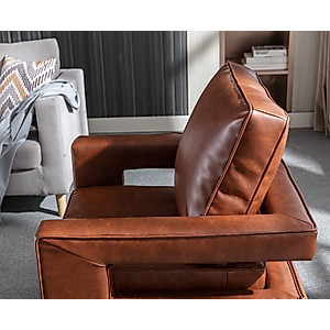 CIMOO Leather Accent Chair with Back for Living Room, Modern Armchair for Bedroom Tufted Single Sofa Chair Upholstered Comfy Reading Chair Extra Wide Arm Chair with Sliver Legs, Brown