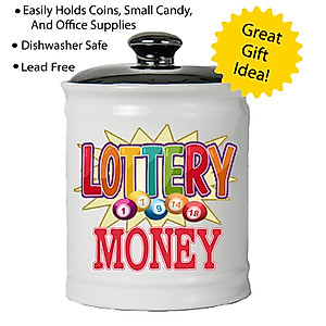 Cottage Creek Lottery Box Round Ceramic Lottery Money Jar/Fun Novelty Lottery Gifts Lotto Gifts [White]