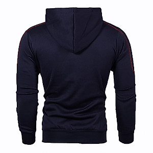VALSEEL Men'S Athletic Sweatshirt Jacket Muscle Fit Hoodie Contrast Color Hoody Top Workout Hooded Outwear With Zipper Pocket De Los Hombres Sudadera Con Capucha Y Cremallera Para Hombre Navy