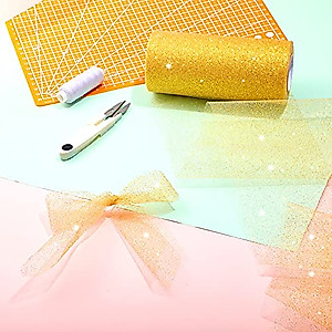 Outus Sparkling Christmas Glitter Tulle Roll Sparkling Tulle Ribbon 6 Inches by 25 Yards for Xmas Holiday Wedding Gift Wrapping Tutu Skirt, Birthday Baby Shower Party Decoration(Gold)