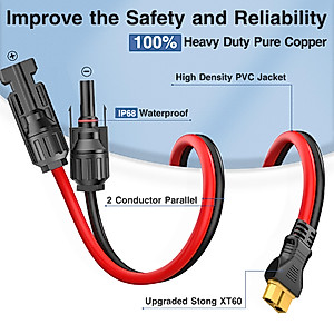 YQMAJIM Solar Panel Connector to XT60 Extension Cable,(10AWG 10Ft) XT60 Connector to Solar Panel Charging Cord, Panel Solar to XT60 Adapter Charge Cable for RV Portable Power Station Solar Generator