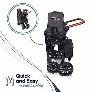 WONDERFOLD W4 Luxe Quad Stroller Wagon Featuring 4 High Face-to-Face Seats with Magnetic Buckle 5-Point Harnesses and Adjustable/Removable UV-Protection Canopy, Black