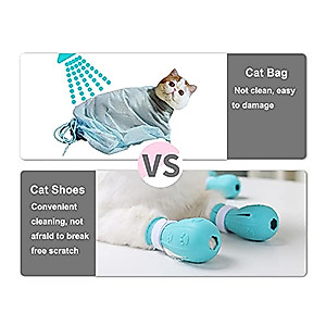 Tmsuxin Cat Boots for Cats Only, Anti-Scratch Cat Feet Covers Adjustable Prickly Anti-Off Shoes for Cat Silicone Cat Paw Protector Boots for Cats of Various Sizes for Cat Bathing and Shaving (Blue)