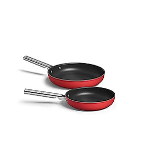 Smeg 2 PC Non Stick Cookware Set Red 9.5" Fry Pan 11" Fry Pan